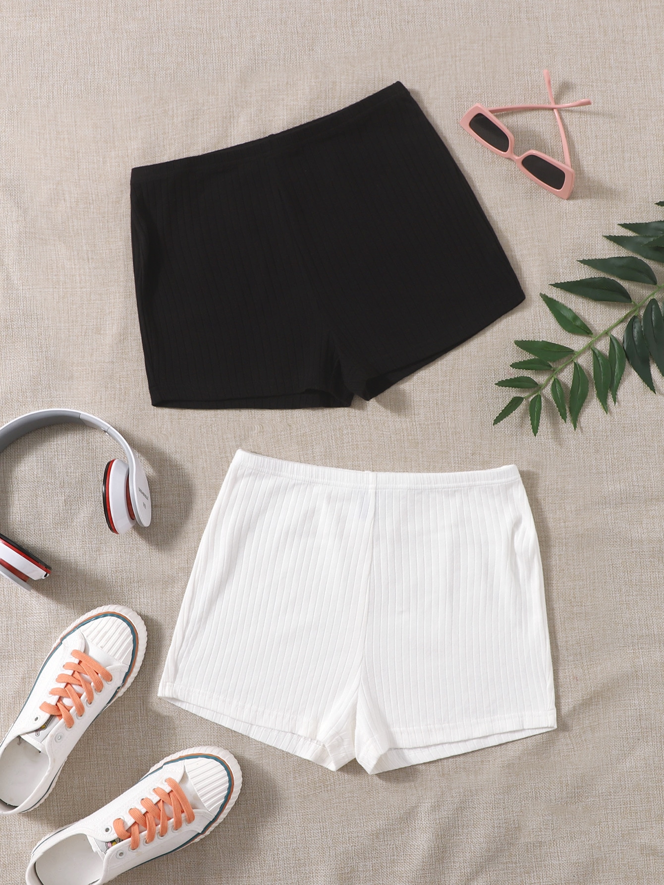 SHEIN EZwear 2 Pack Rib-knit Biker Shorts | SHEIN USA