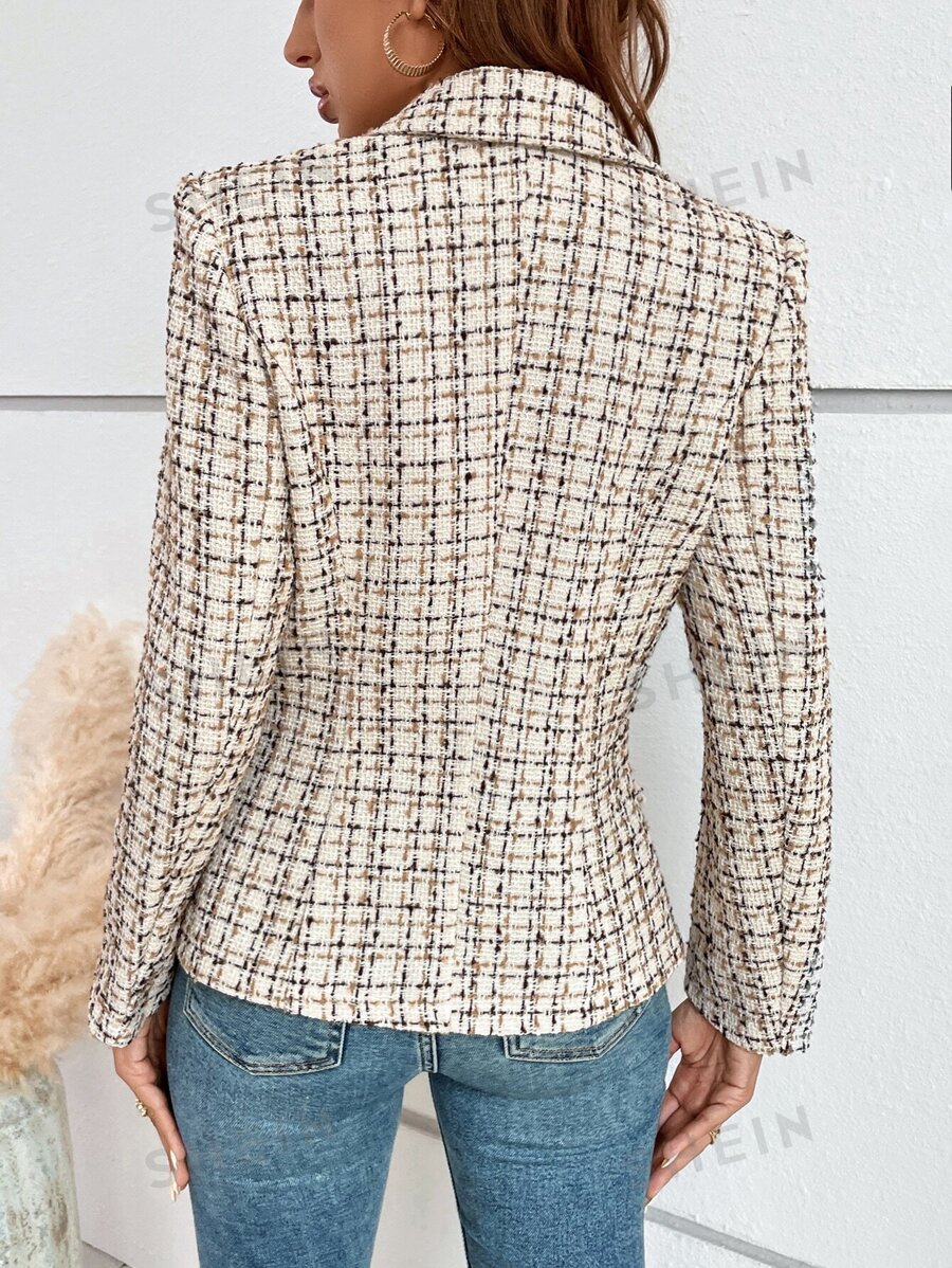 SHEIN Frenchy Plaid Double Breasted Tweed Blazer | SHEIN UK