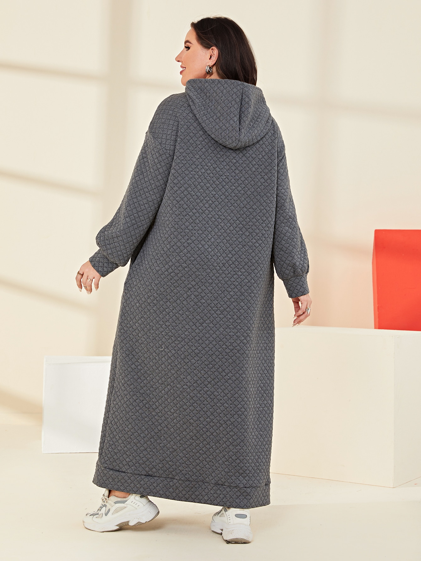 SHEIN Mulvari Plus Kangaroo Pocket Drawstring Hooded Sweatshirt Dress ...