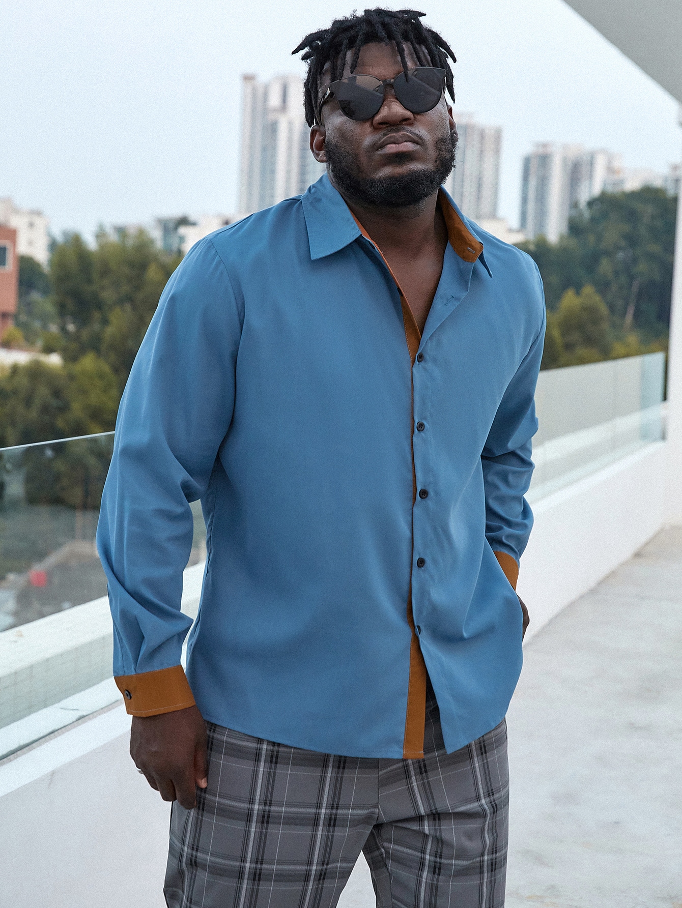 Manfinity Men Plus Colorblock Button Up Shirt | SHEIN USA