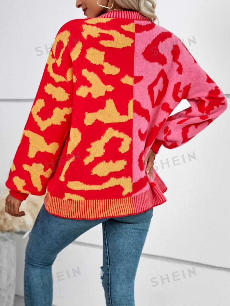 SHEIN LUNE Graphic Pattern Colourblock Drop Shoulder Cardigan | SHEIN UK