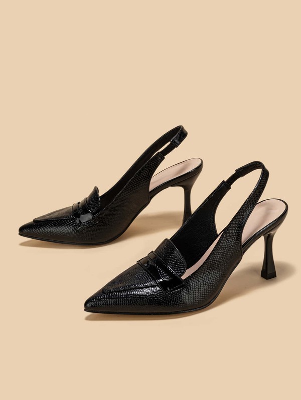 Snakeskin Embossed Pyramid Heeled Slingback Pumps | SHEIN USA