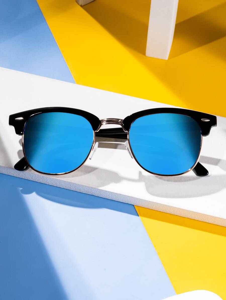 1pc Men's Fashion Half Frame Blue Lens Fashion Glasses Suitable For ...