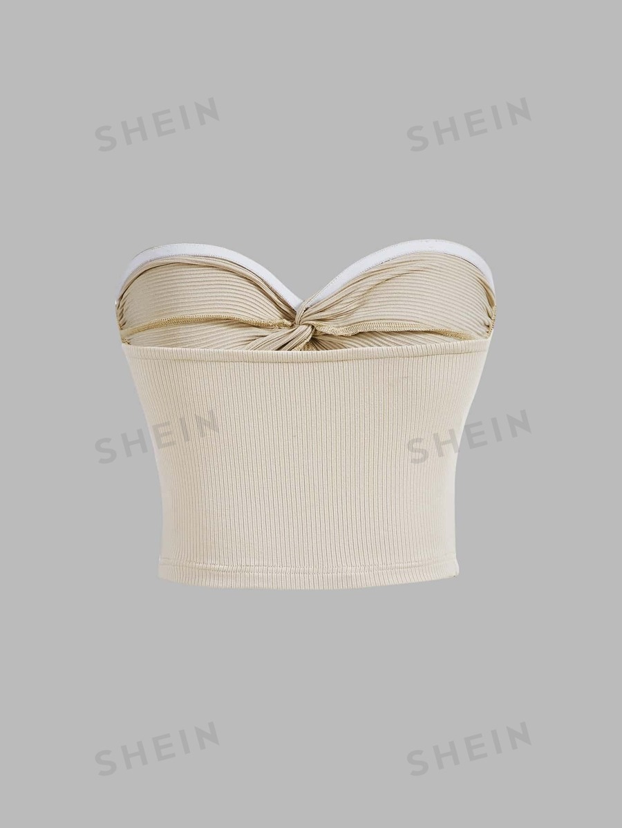 SHEIN x Marika Sila SHEIN MOD Twist Front Ribbed Knit Bodycon Summer ...