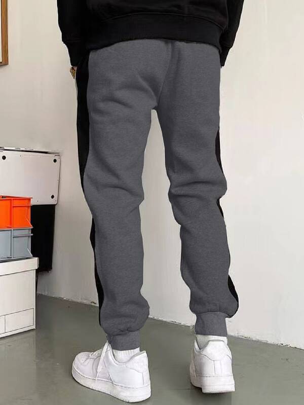 Men Battery Print Contrast Side Seam Drawstring Waist Sweatpants ...