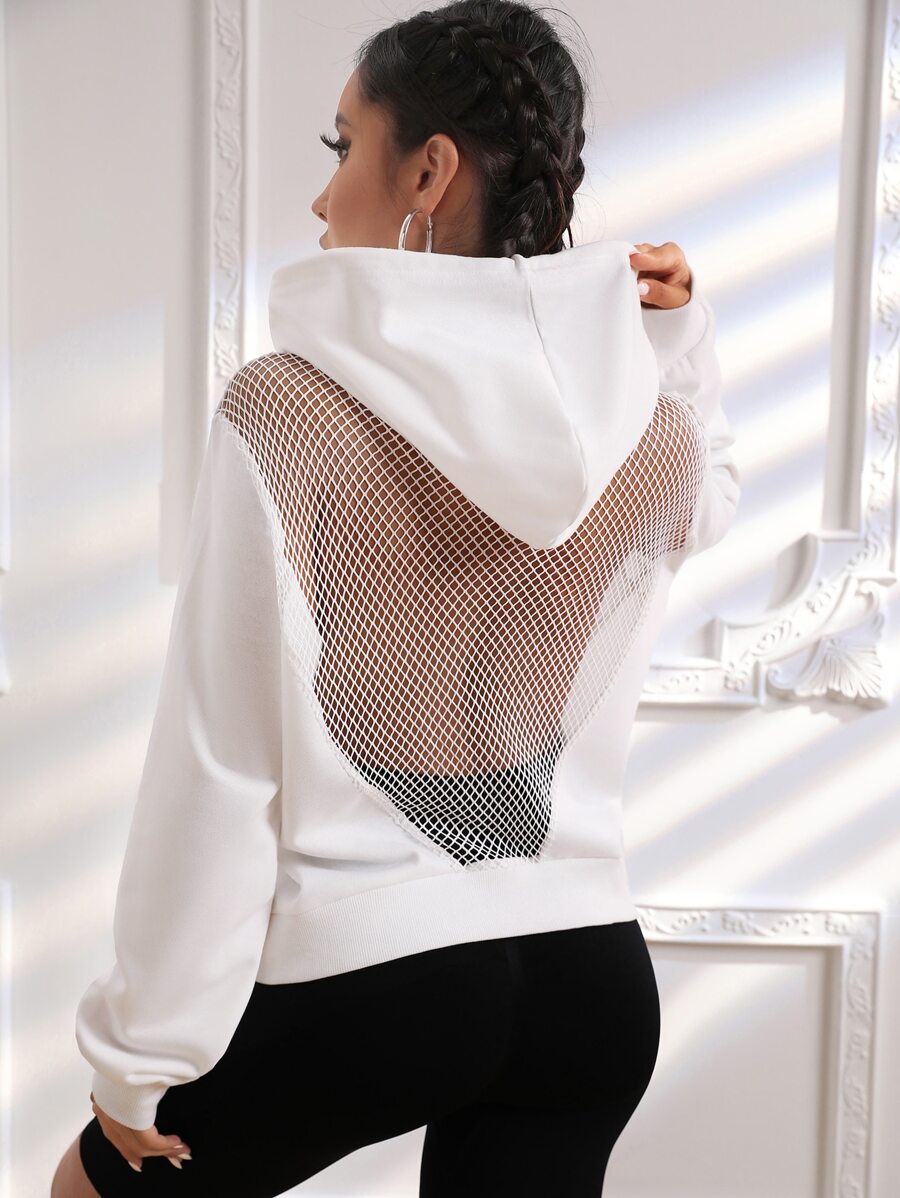 SHEIN Privé Fishnet Mesh Insert Hoodie | SHEIN USA
