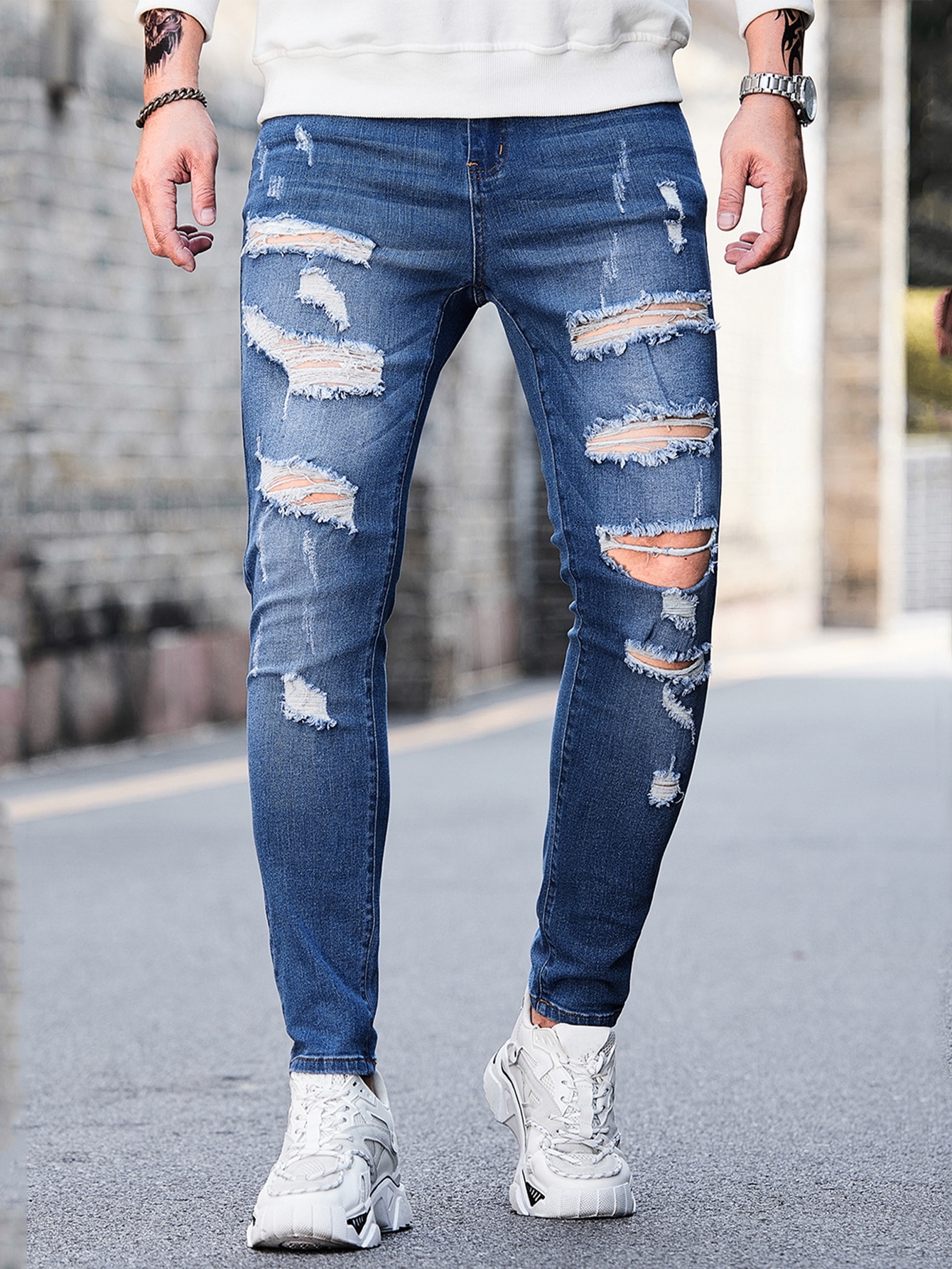 Surprising Men Skinny Ripped Jeans Photos