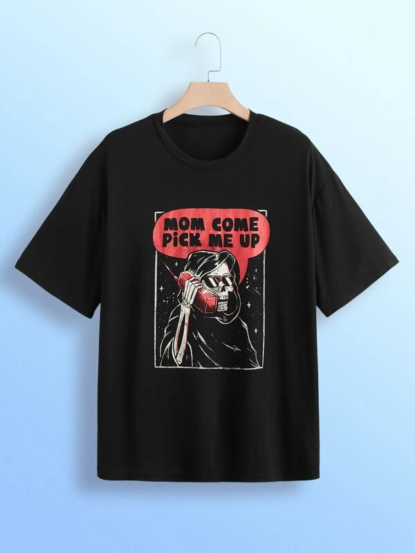 Eduely Grunge Punk Slogan Skull Graphic Drop Shoulder Tee | SHEIN USA