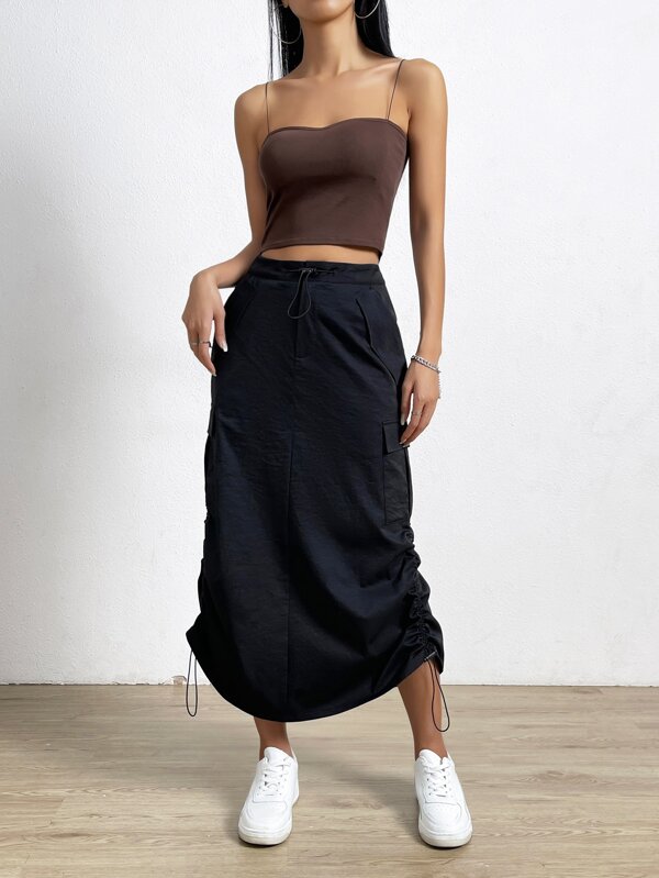 Shein Ezwear Drawstring Side Flap Pocket Split Back Cargo Skirt | Shein