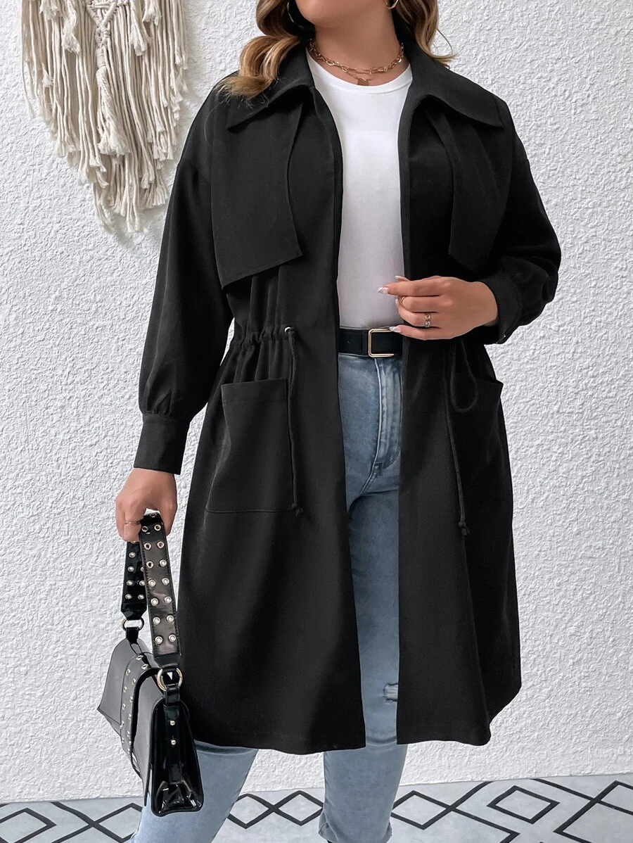 Plus Drop Shoulder Drawstring Waist Trench Coat | SHEIN USA