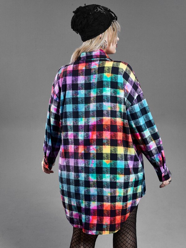 PUNK Plus Gingham Print Colorblock Drop Shoulder Shirt for Sale ...