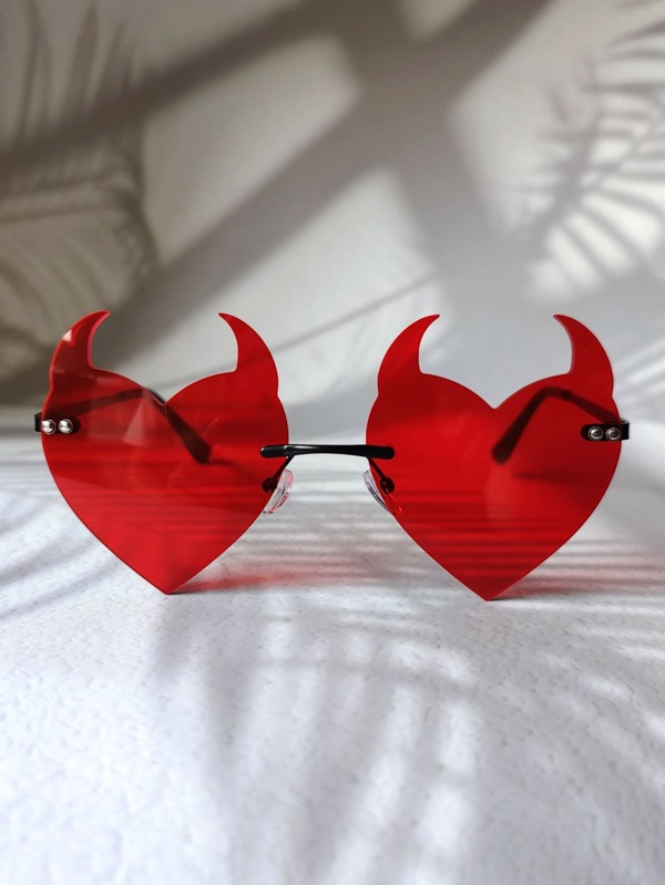 Men Heart Lens Rimless Fashion Glasses With Glasses Rope Shein Usa