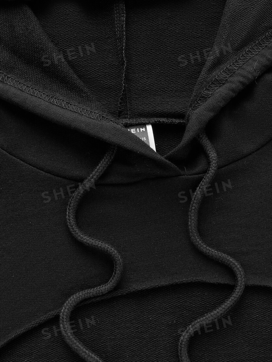 Shein Ezwear Capucha Súper Crop Con Diseño Con Cordón Moda De Mujer