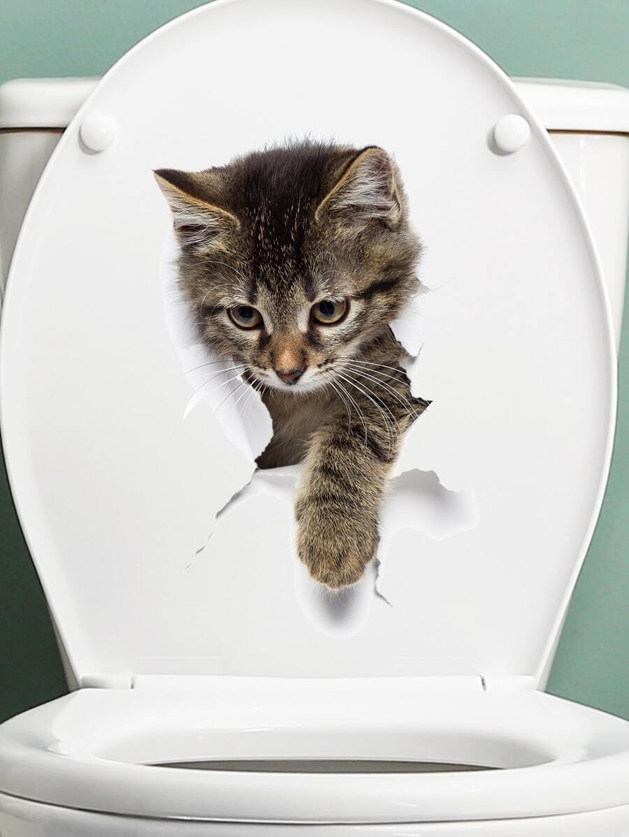 1pc Cat Pattern Toilet Lid Decal, 3D Closestool Sticker For Bathroom ...