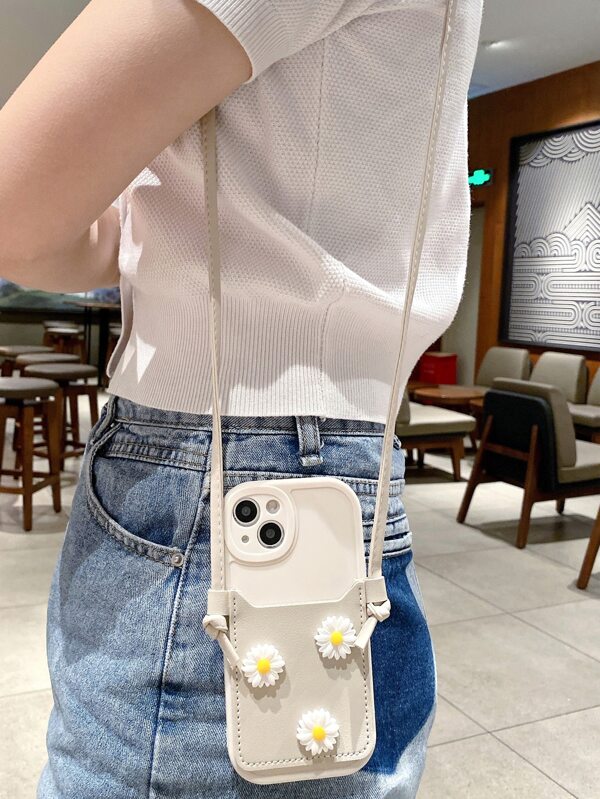 3D Daisy Decor Card Bag Phone Case With Lanyard Compatible With iPhone ...