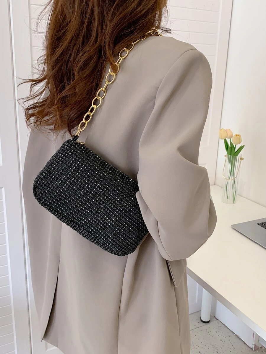 Bright Diamond Bag Chain Shoulder Bag Fashion Zipper Dinner Bag ...