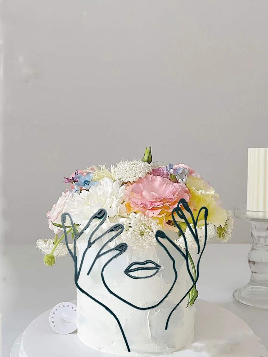 Acrylic Minimalist Art Lady Face Cake Topper,Girl Happy Birthday Cake ...