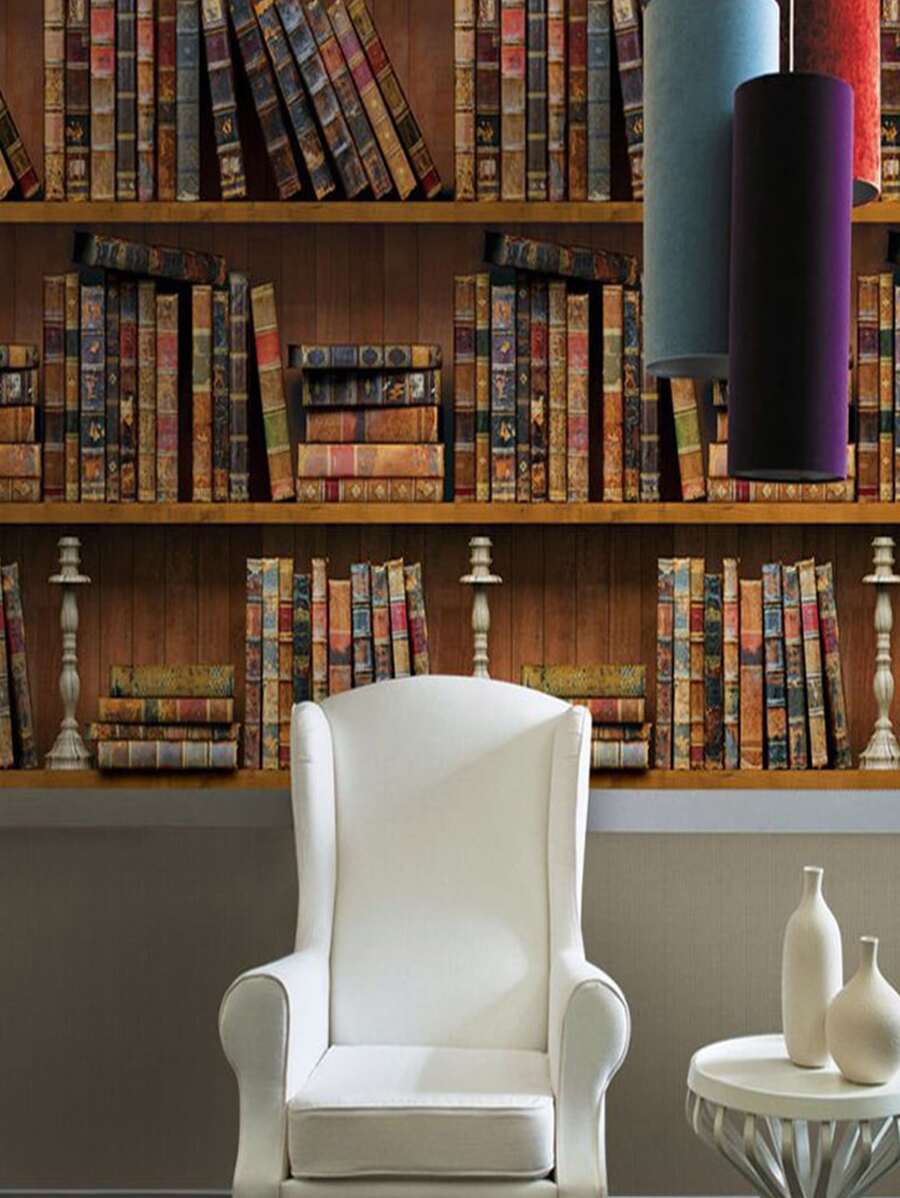 1pc 3D Book Shelf Patterned Wallpaper, Self Adhesive Door Mural ...