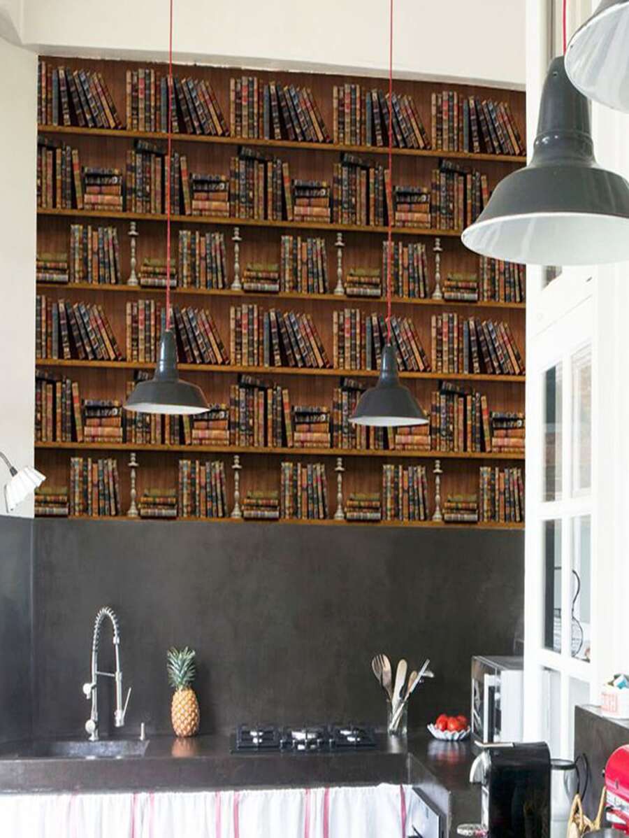 1pc 3D Book Shelf Patterned Wallpaper, Self Adhesive Door Mural ...