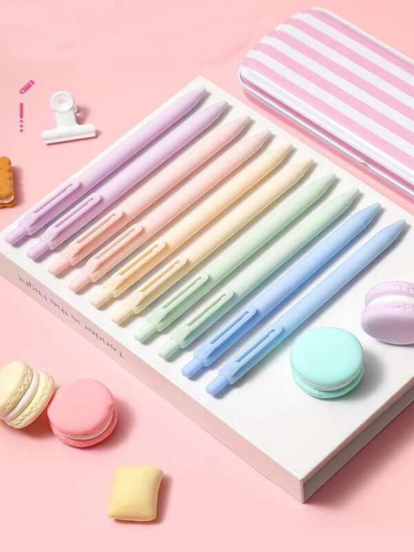 5pcs Macron Color Gradient Color Press Pen Morandi Simple Solid Color ...