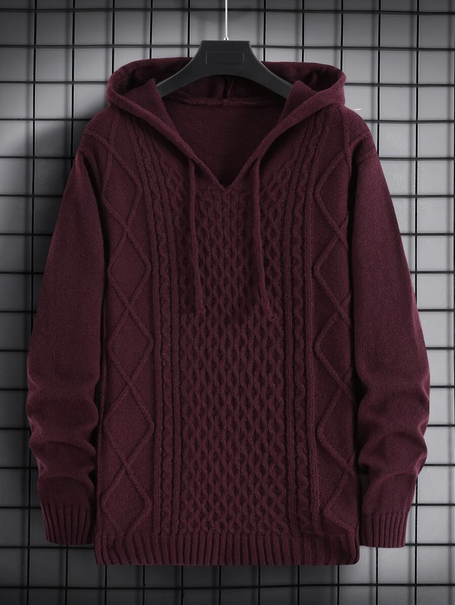 Manfinity Men Cable Knit Drawstring Hooded Sweater | SHEIN USA