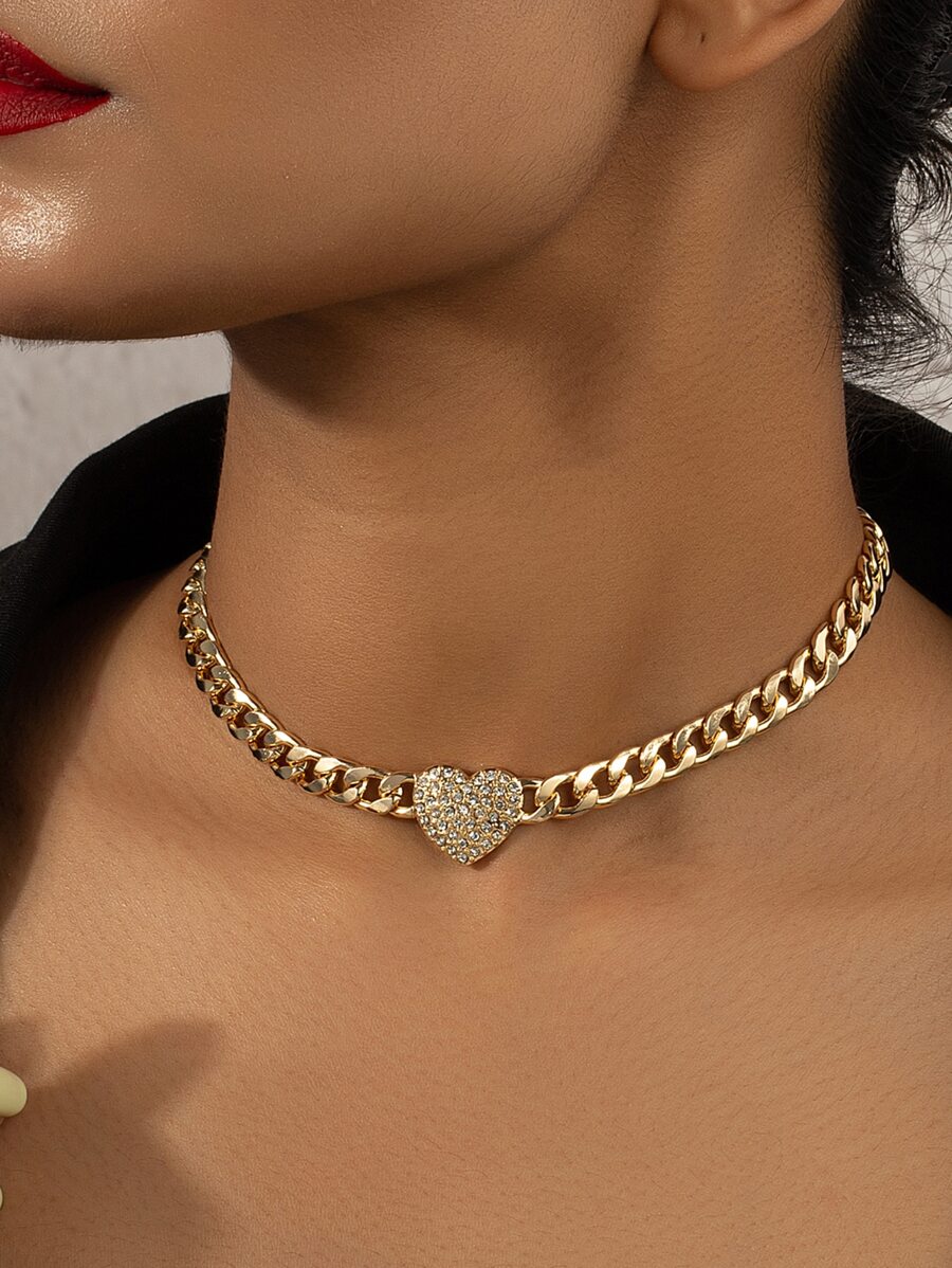 Rhinestone Heart Decor Necklace | SHEIN USA