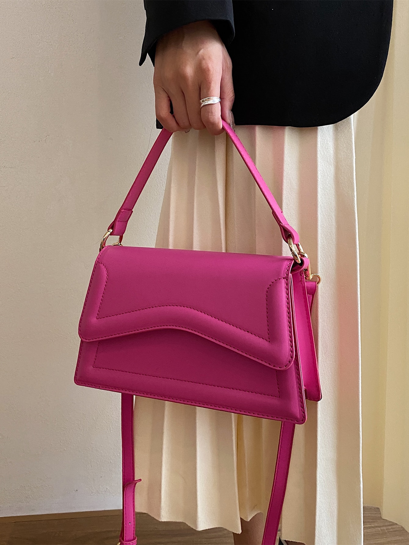Neon-pink Top Handle Flap Square Bag