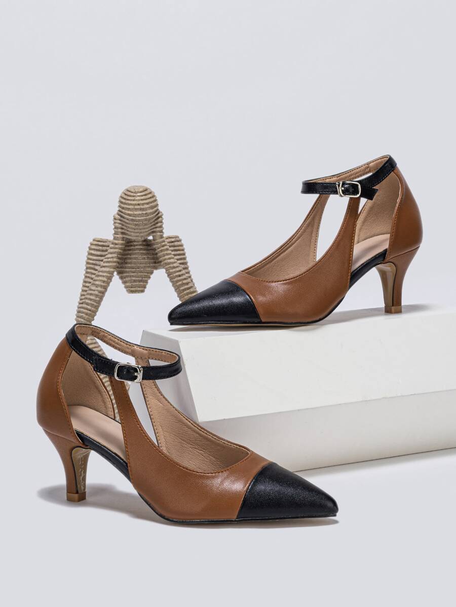 Two Tone Point Toe Heeled Ankle Strap Pumps | SHEIN USA