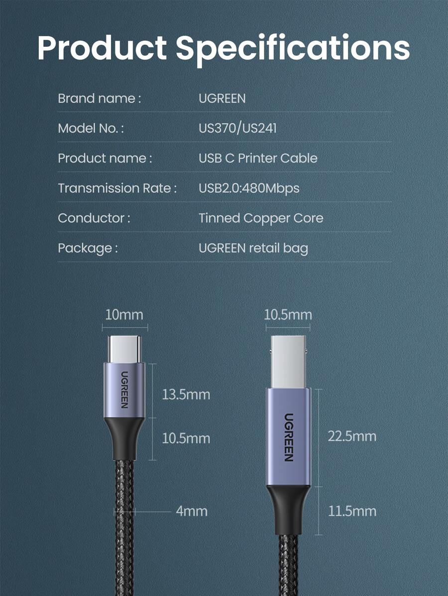 UGREEN UGREEN USB C to USB Type B 2.0 Cable Type C Printer Scanner Cord ...