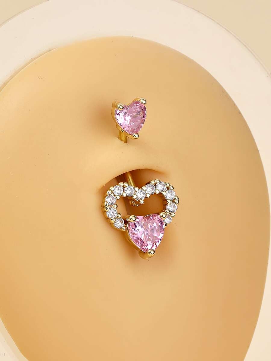 Perfect Piercing Rhinestone Heart Decor Navel Belly Ring Copper Rainbow ...