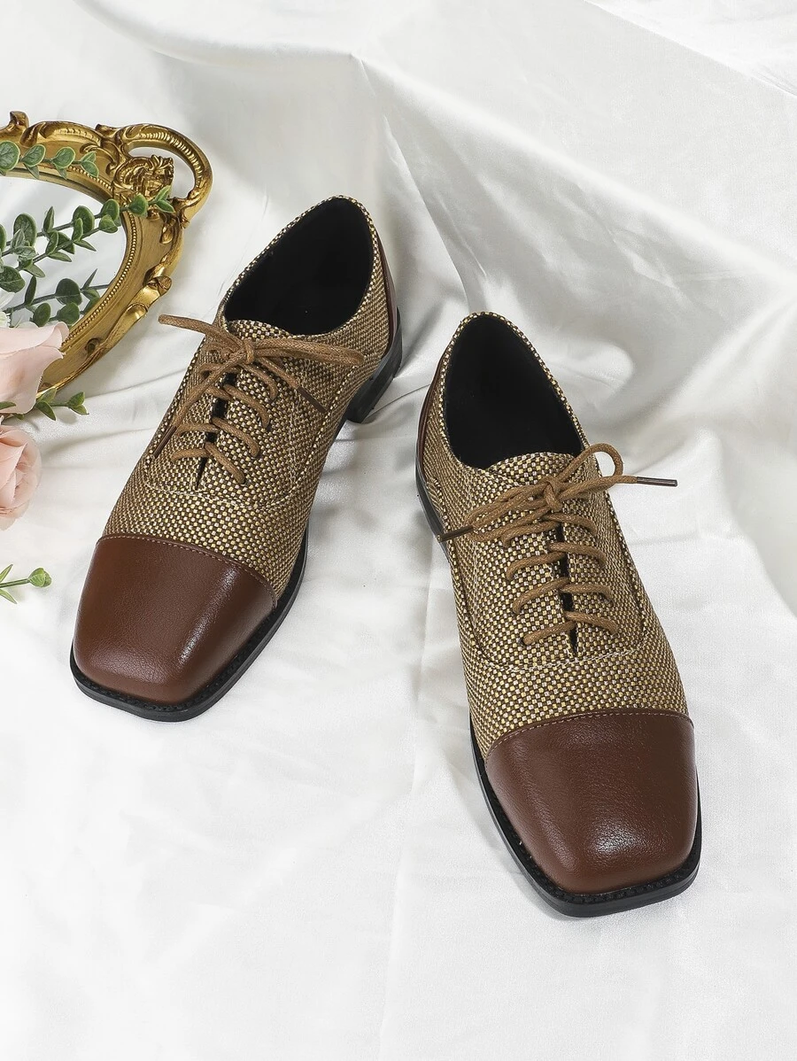 Lace-up Front Square Toe Oxford Shoes | SHEIN USA
