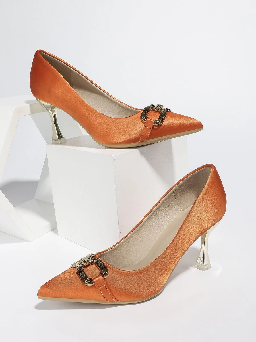 Metallic Satin Pyramid Heeled Court Pumps | SHEIN USA