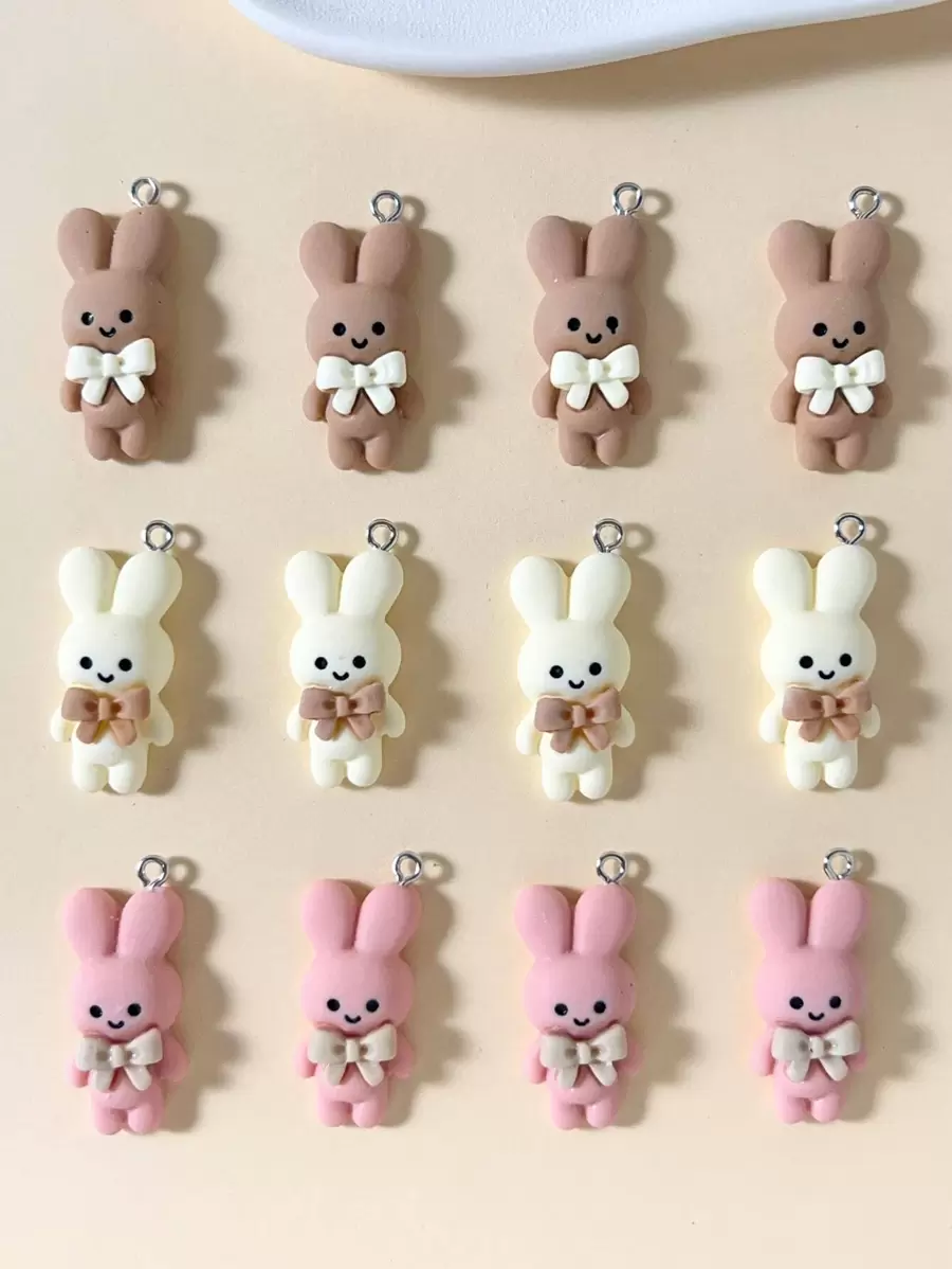 12pcs Random Color Cartoon Plastic Rabbit DIY Pendant | SHEIN USA
