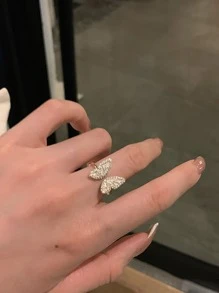 Cubic Zirconia Butterfly Decor Cuff Ring | SHEIN USA