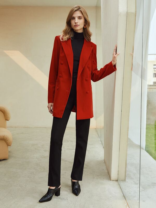 MOTF PREMIUM VELVET LONGLINE DOUBLE BREASTED BLAZER | SHEIN USA