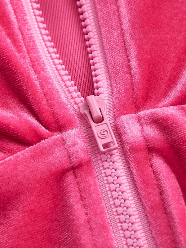 SHEIN ICON Letter Rhinestone Zip Up Velvet Hoodie | SHEIN USA