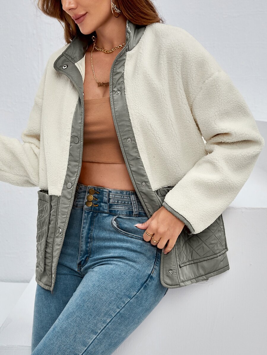 Colorblock Drop Shoulder Flannel Coat | SHEIN USA