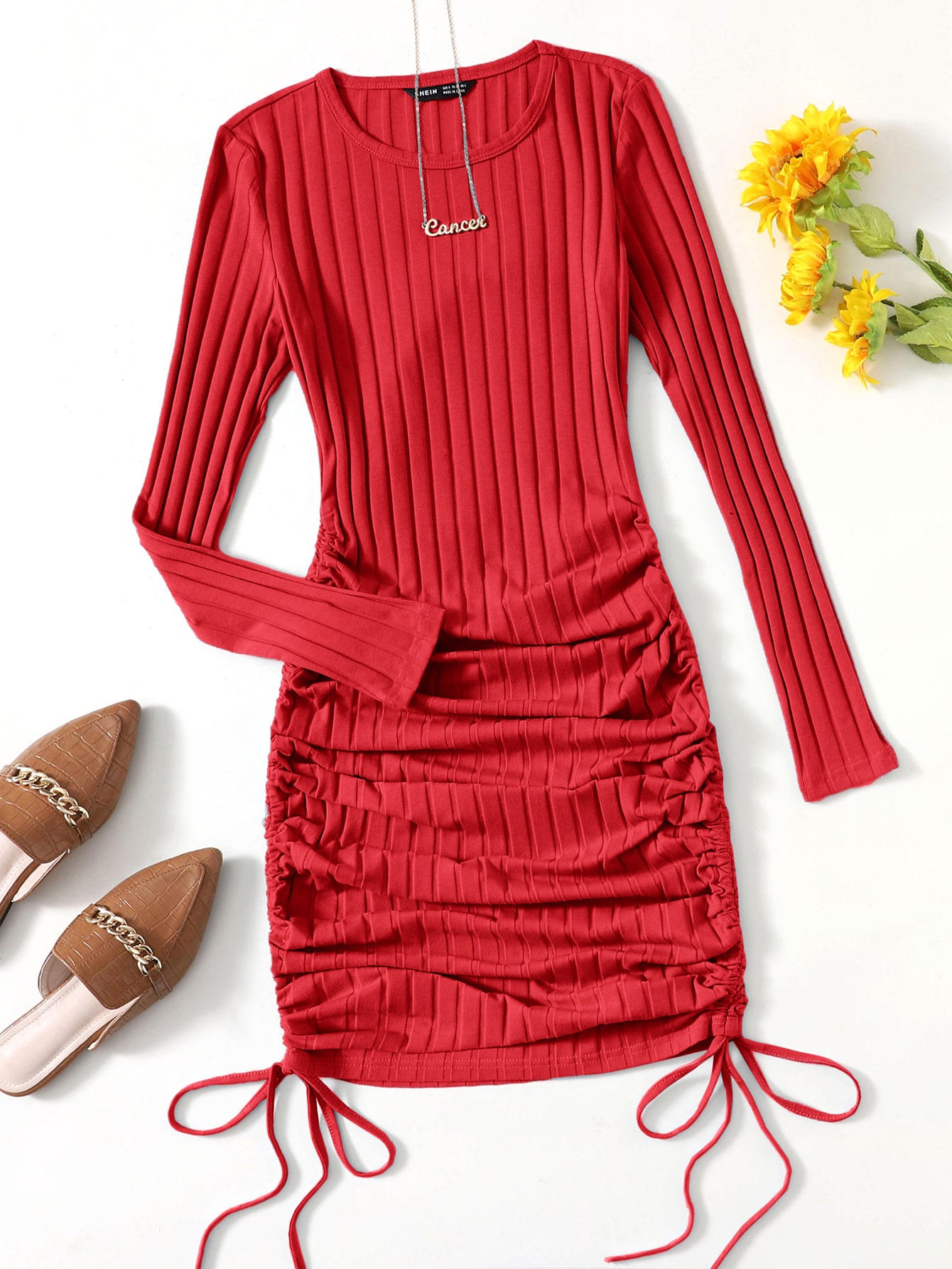 SHEIN EZwear Drawstring Ruched Side Bodycon Dress | SHEIN USA