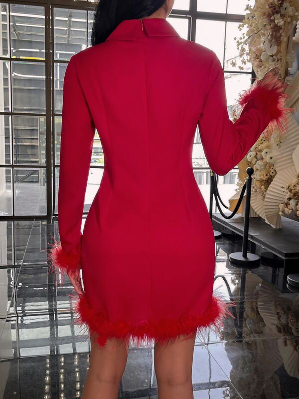 SHEIN Privé Solid Fuzzy Trim Bodycon Dress | SHEIN USA