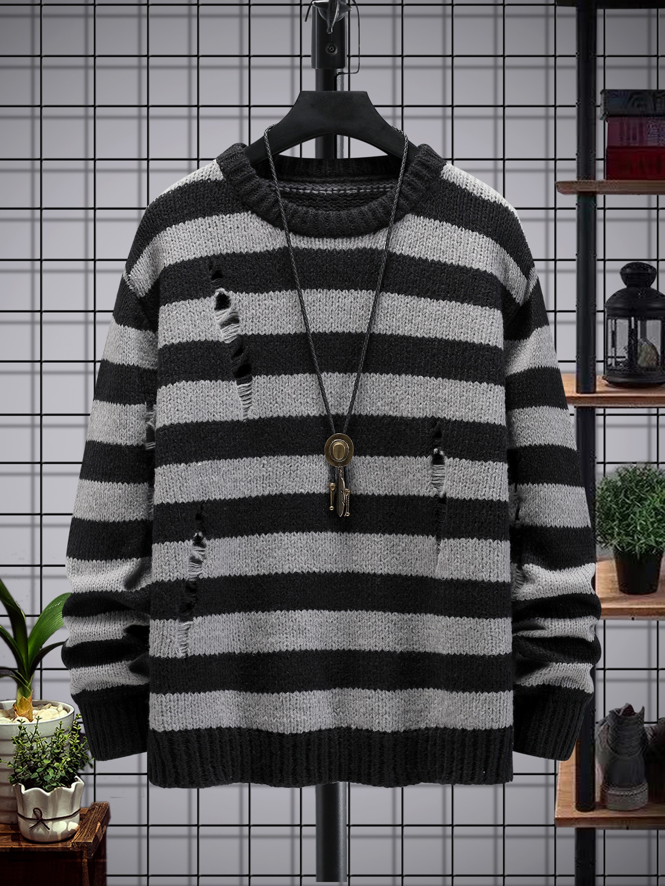 Manfinity Hypemode Men Striped Pattern Ripped Drop Shoulder Sweater | SHEIN USA