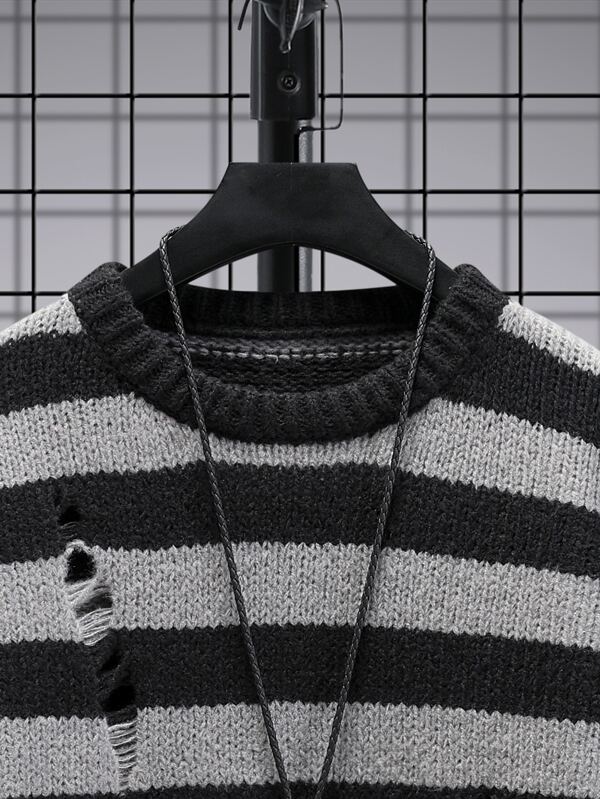 Manfinity Hypemode Men Striped Pattern Ripped Drop Shoulder Sweater | SHEIN USA