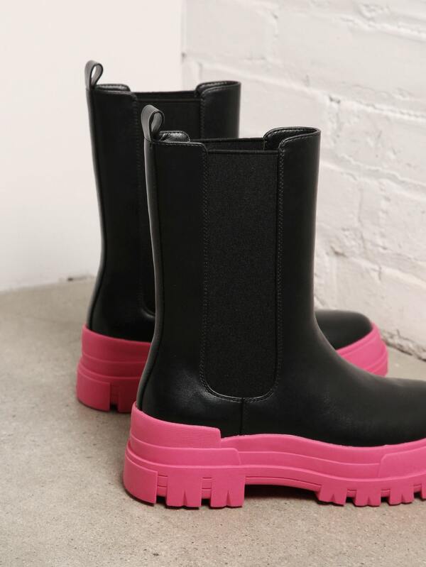 Lug Sole Below Calf Chelsea Combat Boots | SHEIN USA