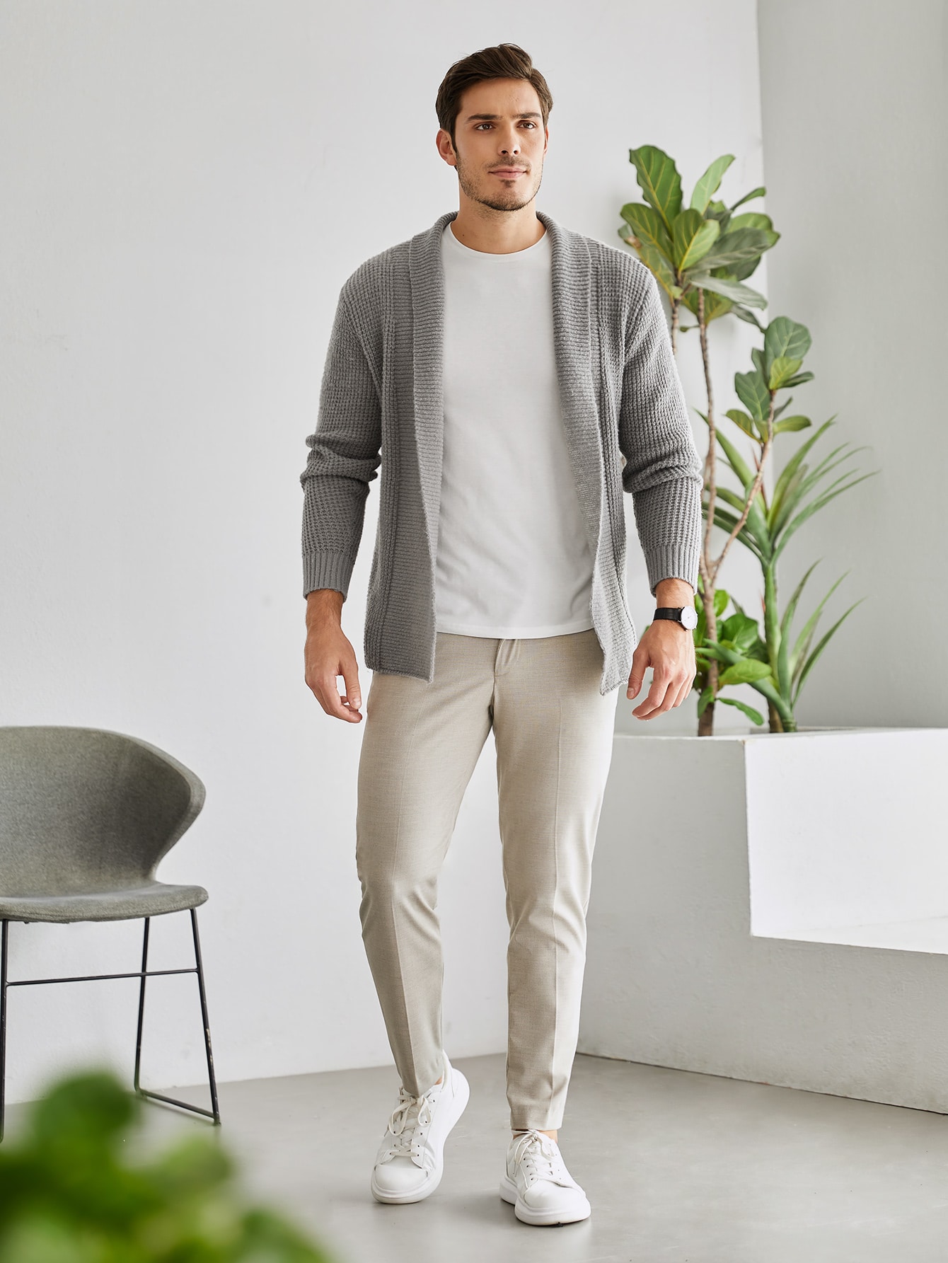 Manfinity Homme Men Solid Ribbed Knit Duster Cardigan | SHEIN UK