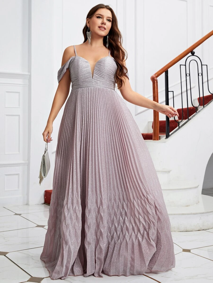 SHEIN Belle Plus Cold Shoulder Pleated Hem Bridesmaid Dress | SHEIN USA