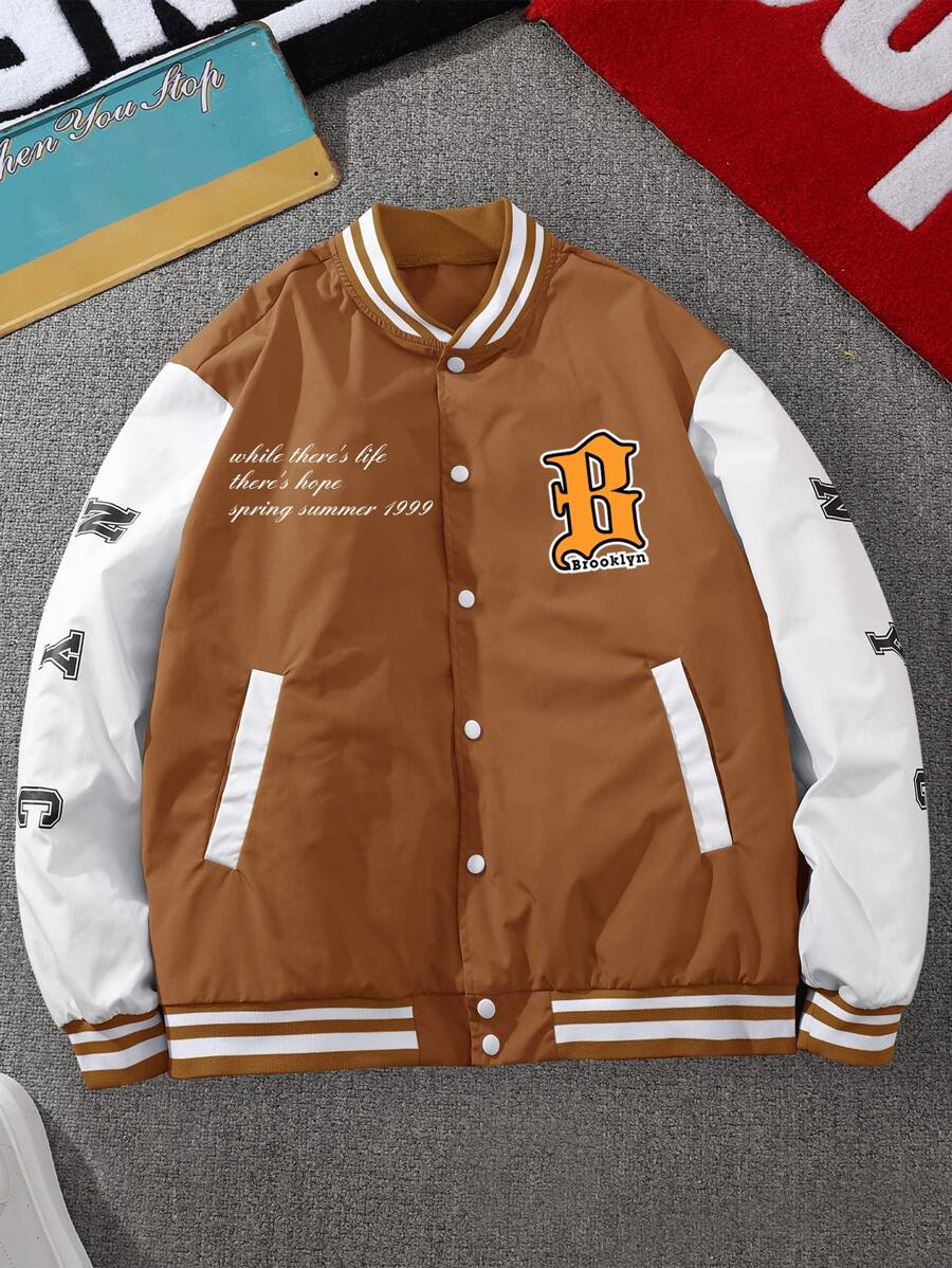 Manfinity Sporsity Men Colorblock Slogan Graphic Varsity Jacket | SHEIN USA