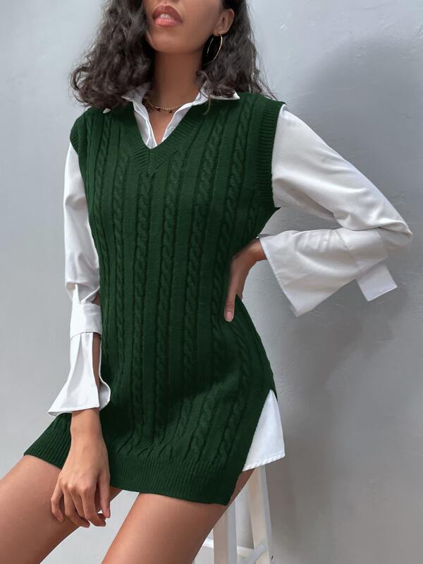 Shein Essnce Cable Knit Split Hem Sweater Vest Shein Usa