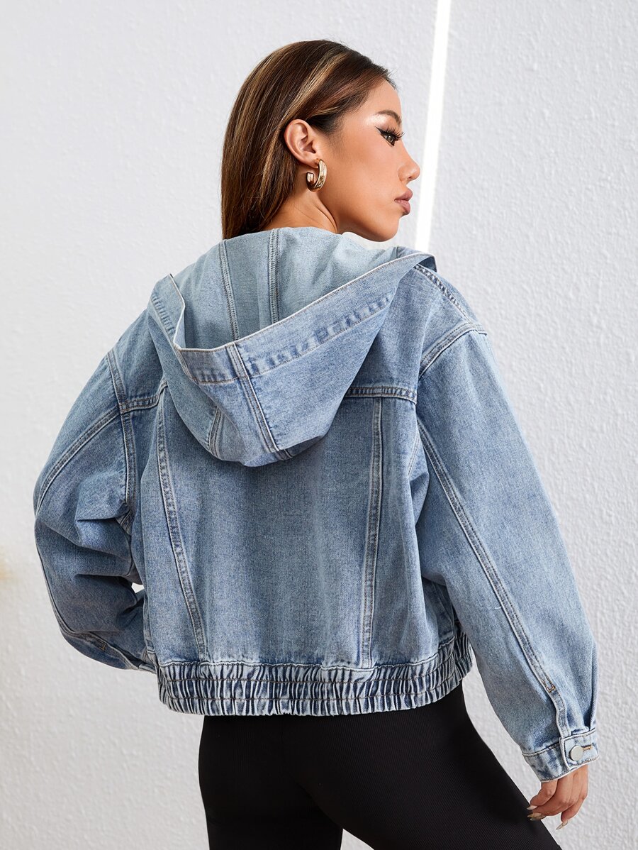 Drop Shoulder Hooded Denim Jacket | SHEIN USA