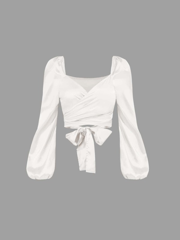 Shein Privé Top De Manga Farol Con Cordón Trasero De Satén Mode De