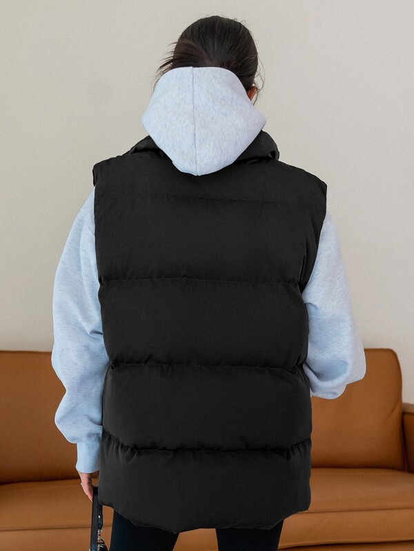 DAZY Slant Pockets Vest Puffer Pockets Coat Without Hoodie | SHEIN UK