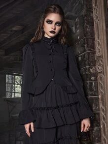 ROMWE Goth Solid Frill Button Front Blouse | SHEIN USA